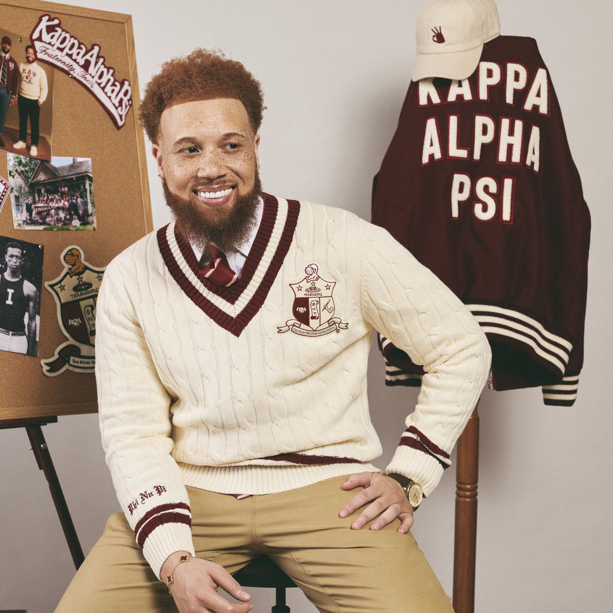 Kappa Alpha Psi V-neck Cable-Knit Sweater (Cream) – Nupemall